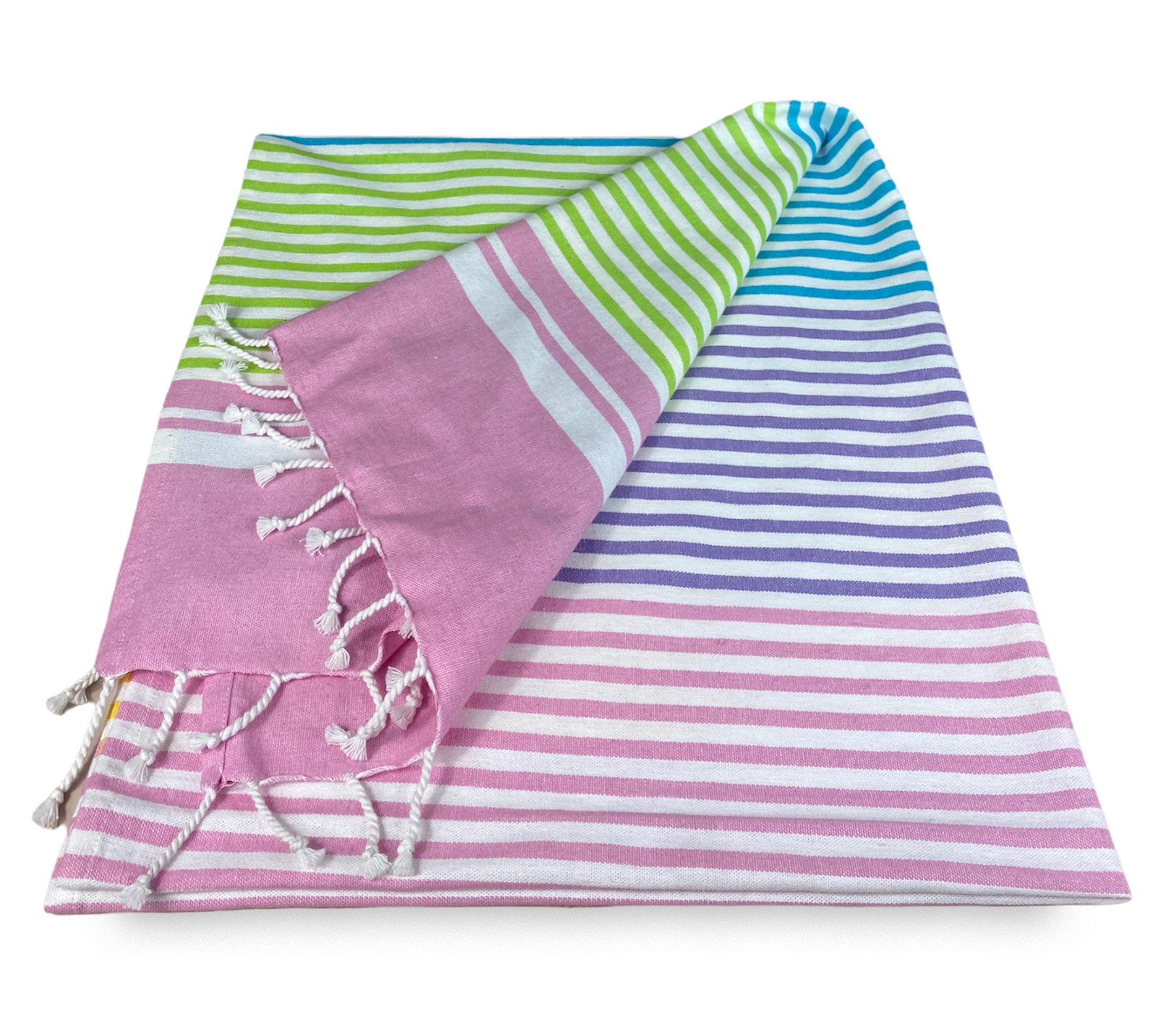 SERVIETTE DE PLAGE FOUTA RAYURES COLORÉES TAILLE GRANDE avec sac à dos Plage GARDER CALME CM.100X200